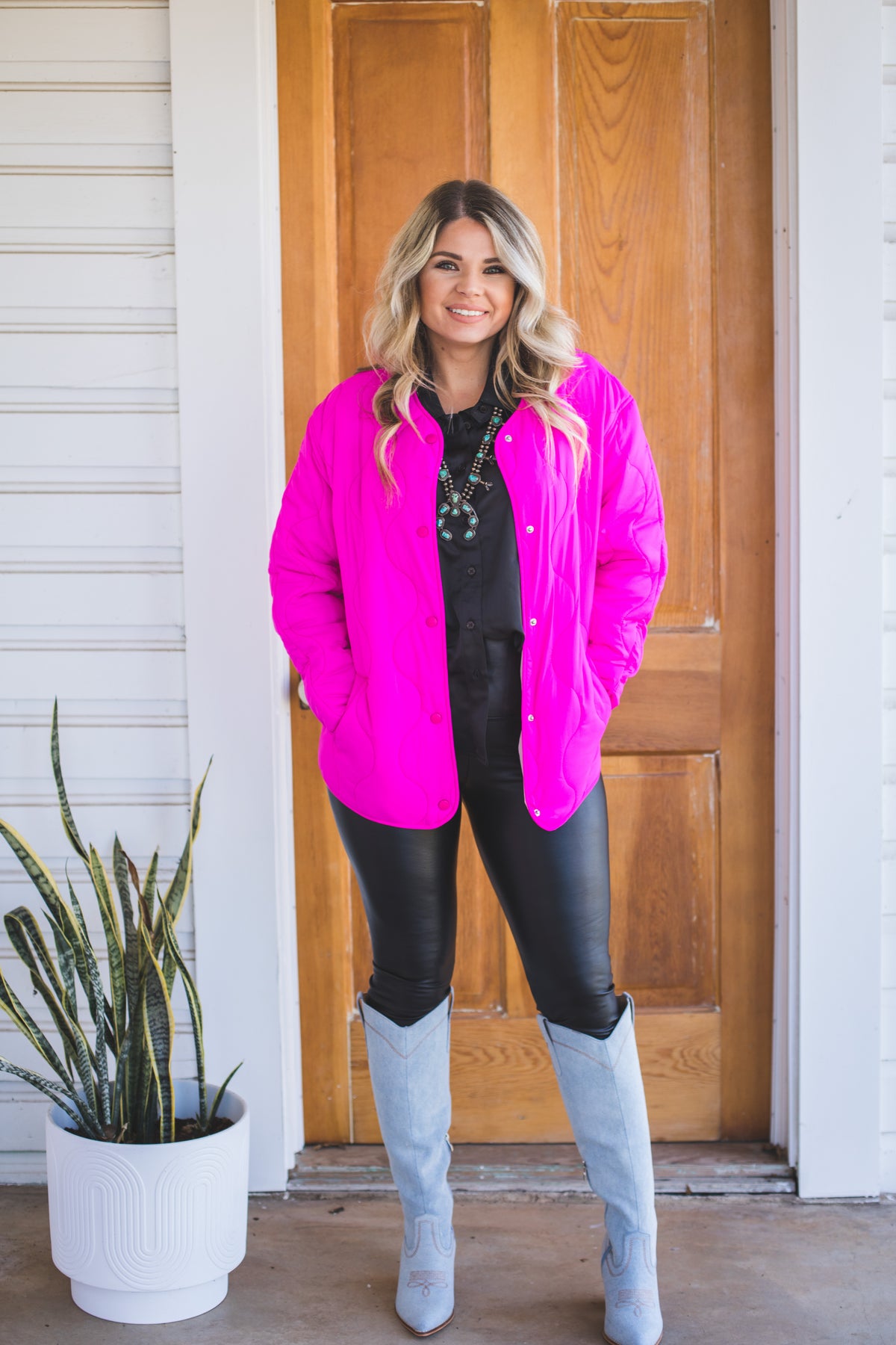 Hot Pink Quilted Jacket Tribe West Boutique